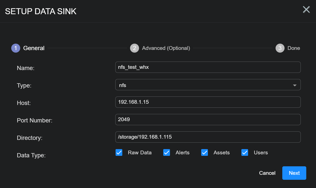 Adding an NFS Data Sink (Deprecated)